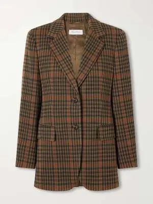 Max Mara Mxmgalgosce Houndstooth Wool And Cotton-blend Blazer - Camel