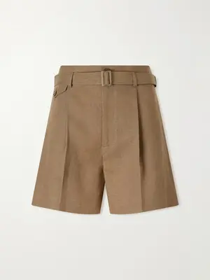 Ralph Lauren Belted Pleated Linen Shorts - Brown