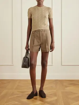 Ralph Lauren Belted Pleated Linen Shorts - Brown