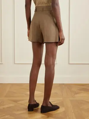 Ralph Lauren Belted Pleated Linen Shorts - Brown