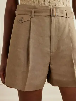 Ralph Lauren Belted Pleated Linen Shorts - Brown