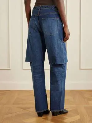 Sacai Belted Cut-out Mid-rise Wide-leg Jeans - Mid Denim