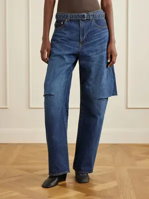 Sacai Belted Cut-out Wide-leg Jeans - Mid Denim
