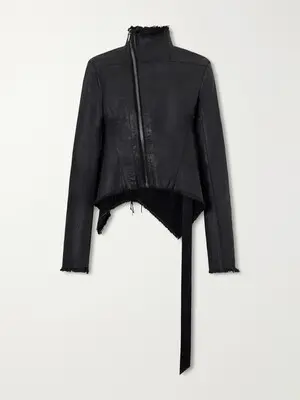 Rick Owens Naska Gary Distressed Waxed Denim Jacket - Black