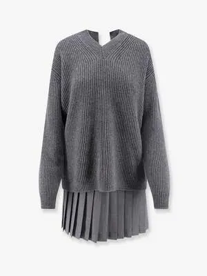 SEMICOUTURE Oliva Merino Wool Blend Short Dress - Grey