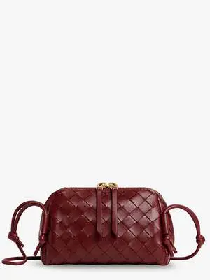 Bottega Veneta Concert Pouch Leather Shoulder Bag With Intrecciato Pattern - Red