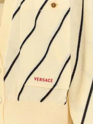 Versace Wool Blend Cardigan With Striped Detail