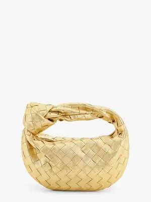 Bottega Veneta Mini Jodie Leather Handbag With A Foggy Mirror Effect Braided Motif - Gold