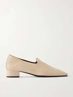 HERBERT LEVINE Soft Touch Leather Loafers With Block Heel Ivory