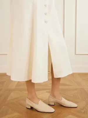 HERBERT LEVINE Soft Touch Leather Loafers With Block Heel - Neutrals