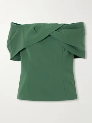 Carolina Herrera Off-the-shoulder Wool-blend Blouse - Green