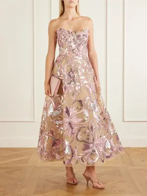 Elie Saab Embellished Floral Sweetheart Neckline Gown