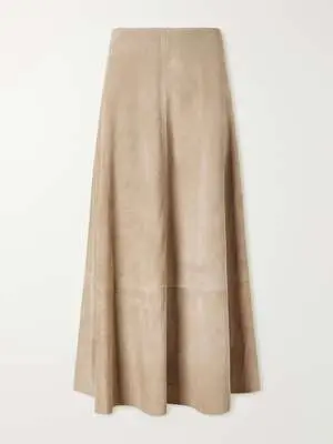 ST. AGNI Paneled Suede Midi Skirt