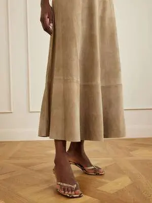 ST. AGNI Paneled Suede Midi Skirt