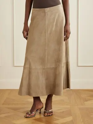 ST. AGNI Paneled Suede Midi Skirt