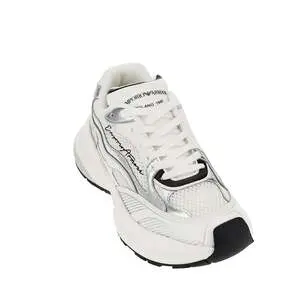 Emporio Armani Lace-up Sneakers With Metallic Leather Accents