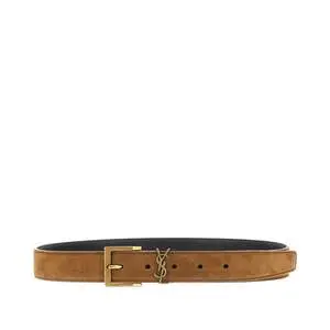 Saint Laurent Leather Belt With Cassandre Logo - Brown