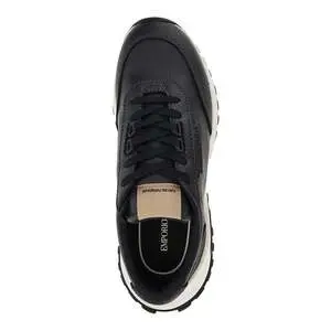 Emporio Armani Grained Leather Sneakers With Logo Detail