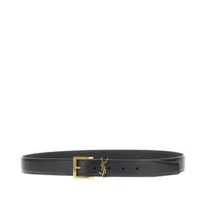 Saint Laurent Leather Belt With Cassandre Logo - Black