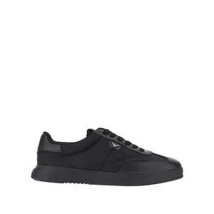 Emporio Armani Nylon And Leather Sneakers With Eagle Logo - Black
