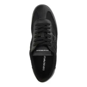 Emporio Armani Nylon And Leather Sneakers With Eagle Logo
