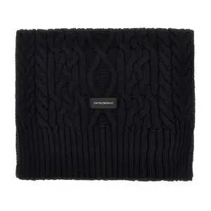 Emporio Armani Wool-blend Scarf With Logo Label - Black