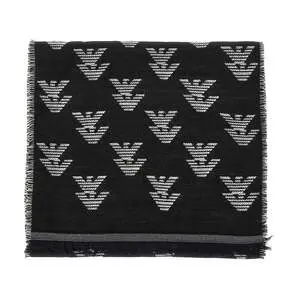 Emporio Armani Knitted Scarf With Eagle Motif - Black
