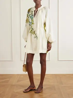 ALEMAIS Phyllis Flower-print Ramie Mini Dress