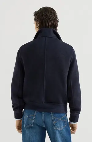 Brunello Cucinelli Hand-crafted Reversible Bomber Jacket In Prince Of Wales Flannel Double Cloth