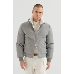 Brunello Cucinelli Bonded Wool Flannel Down Jacket With Detachable Hood Panama