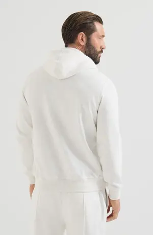 Brunello Cucinelli Techno Cotton French Terry Double Cloth Hooded Sweatshirt With Zipper - White