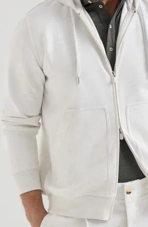 Brunello Cucinelli Techno Cotton French Terry Double Cloth Hooded Sweatshirt With Zipper - White