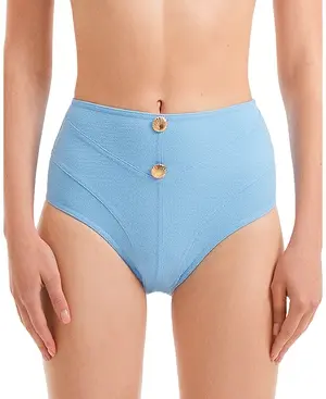 MOEVA Adva High Waist Bikini Bottom With Shell Gold Button Detail - Blue