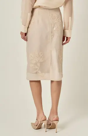 English Factory Beaded Floral Sheer Midi Skirt