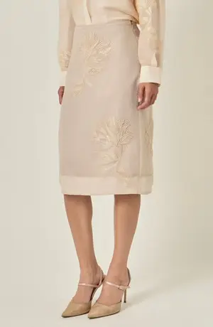 English Factory Beaded Floral Sheer Midi Skirt