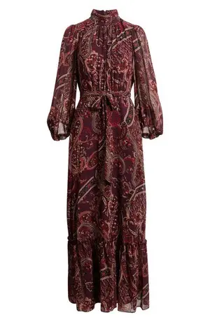 Eliza J Long Sleeve Paisley Print Maxi Dress