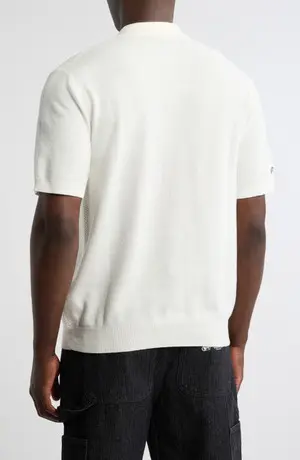 MALBON Crosscut Knit Polo - Ivory