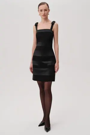 EXQUISE Ribbon Strap Mini Dress - Black