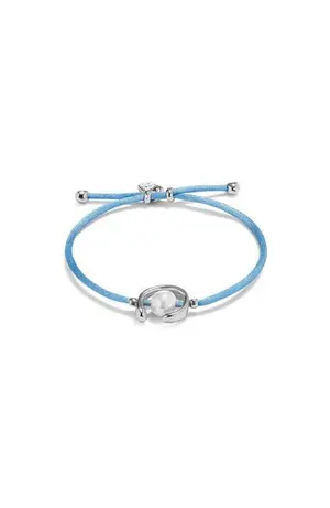 UNODE50 Blue Thread Bracelet With Pearl Shell Trimmings Plated - Silver