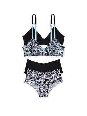 Pink 4-piece Marshmallow Unlined Bralette And No-show Cheeky Set