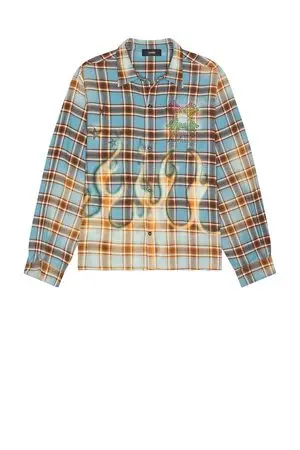 Amiri Ma Quad Flames Flannel Shirt - Blue