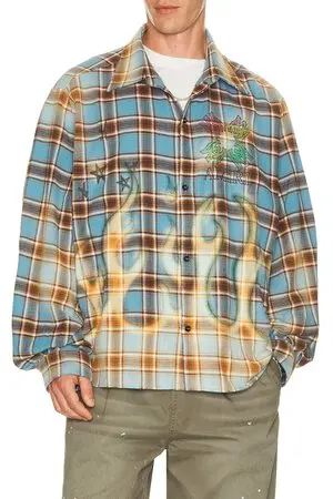Amiri Ma Quad Flames Flannel Shirt - Blue