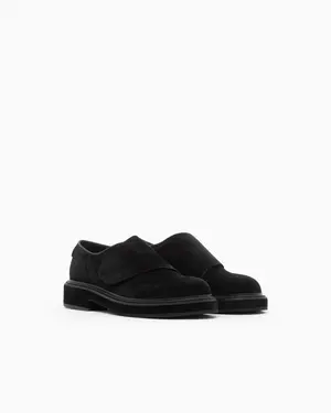 Giorgio Armani Suede Monk Strap Slippers With Leather Lining And Rubber Sole