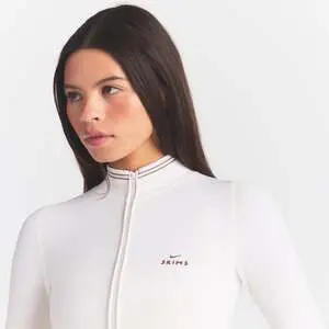 SKIMS Zip Up Crop Jacket | White | Small | Nike Ribbed Seamless
