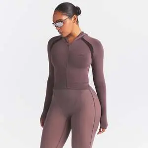 SKIMS Shrunken Zip Hoodie | Deep Neutral | | Nike Stretch Knit