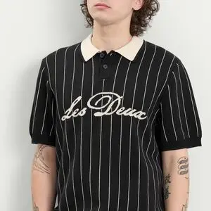 LES DEUX Pinstripe Knitted Polo