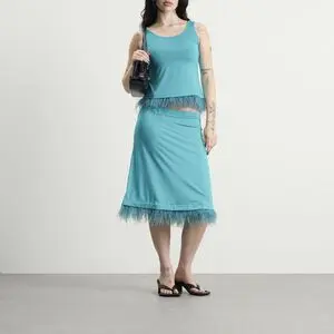 HOSBJERG Esme Feather-trimmed Midi Skirt