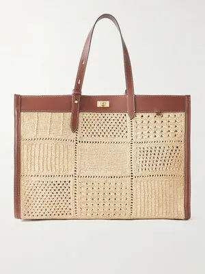 ANYA HINDMARCH Mortimer Leather-trimmed Woven Raffia Tote - Neutrals