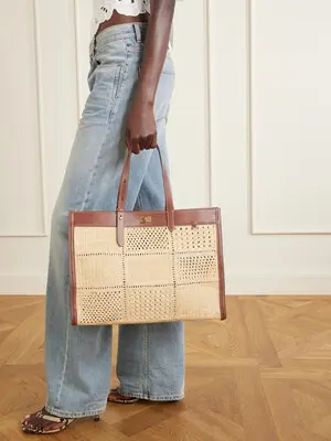 ANYA HINDMARCH Mortimer Leather-trimmed Woven Raffia Tote