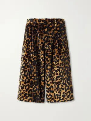 R13 Jumbo Pleated Leopard-print Cotton-velvet Shorts - Brown